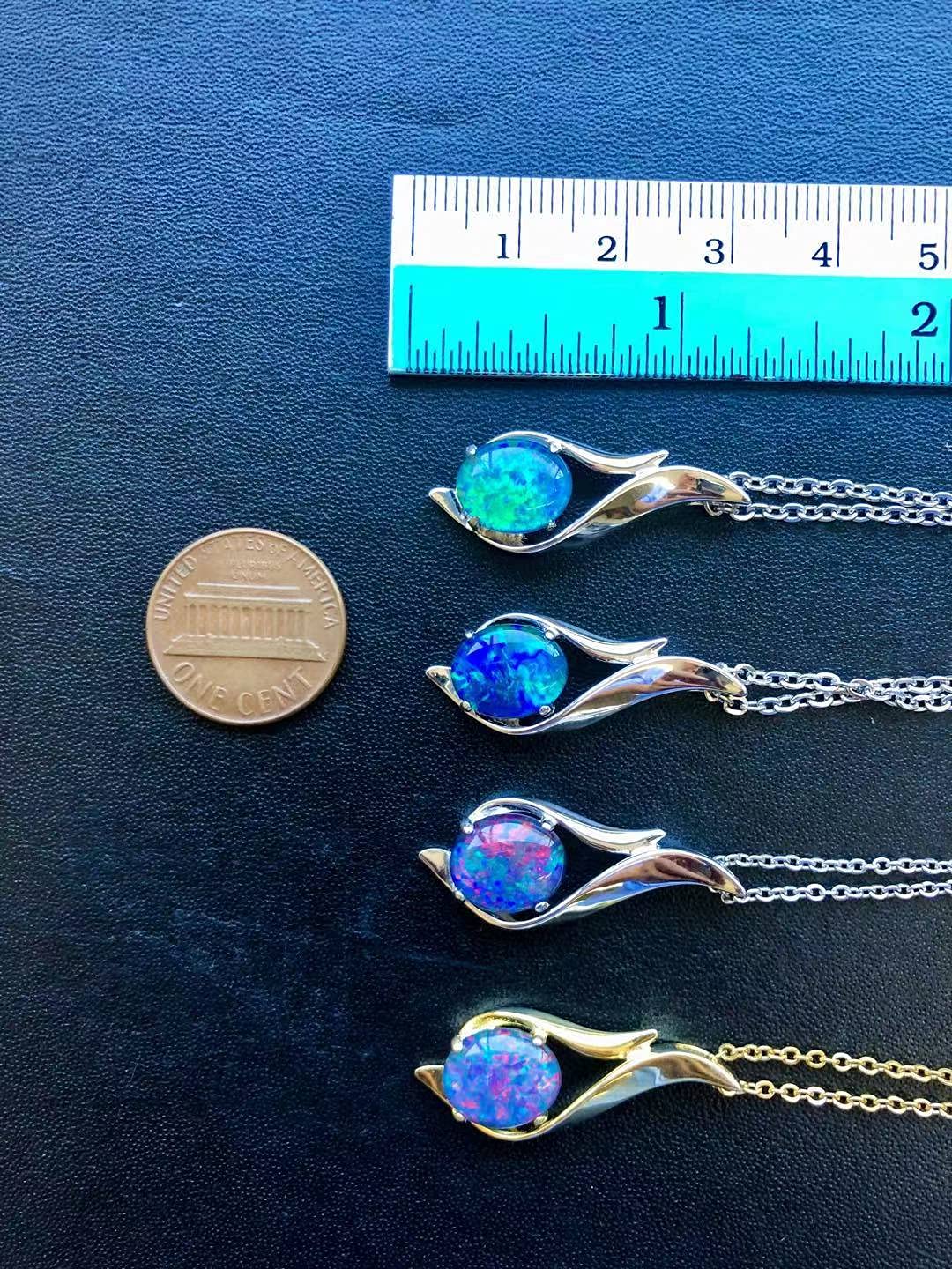 Australian Black Opal Triplet - Fire Opal - Genuine Australian Triplet Opal Necklace Pendant in 925 Sterling Silver Gold Plated Women's Jewelry