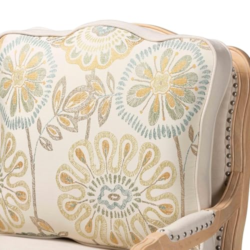 Baxton Studio Andre French Quilted Fabric and White Finished Wood Accent Chair