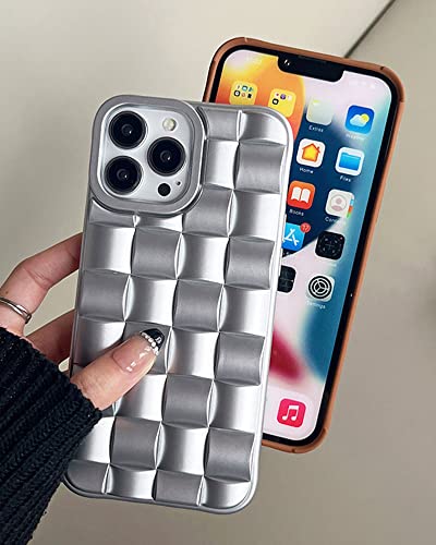 Ginkgonut Compatible with iPhone 14 Pro Case for Women/Girls, Cute 3D Laid Desgin Soft Silicone Shockproof Raised Bumper Corners Case for iPhone 14 Pro(Silver)