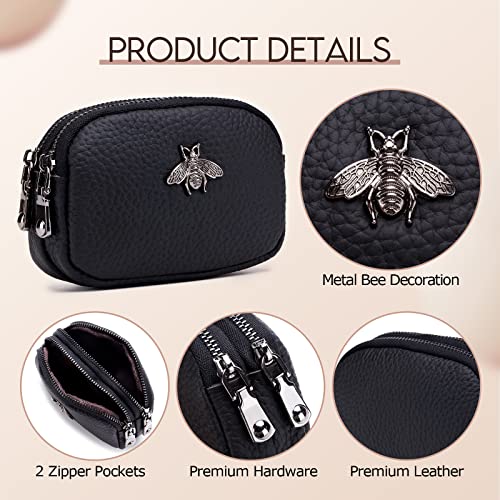 imeetu Women Leather Coin Purse, Small 2 Zippered Change Pouch Wallet(Grey)