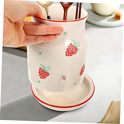 chopstick 2pcs Forks Cup Kitchen Strawberry Holder Ceramic Counter Decor Chopsticks Drying Ladles Organizer Tray with Household Storage Crock Bottom Cage Rack Desktop Silverware Cutlery holder