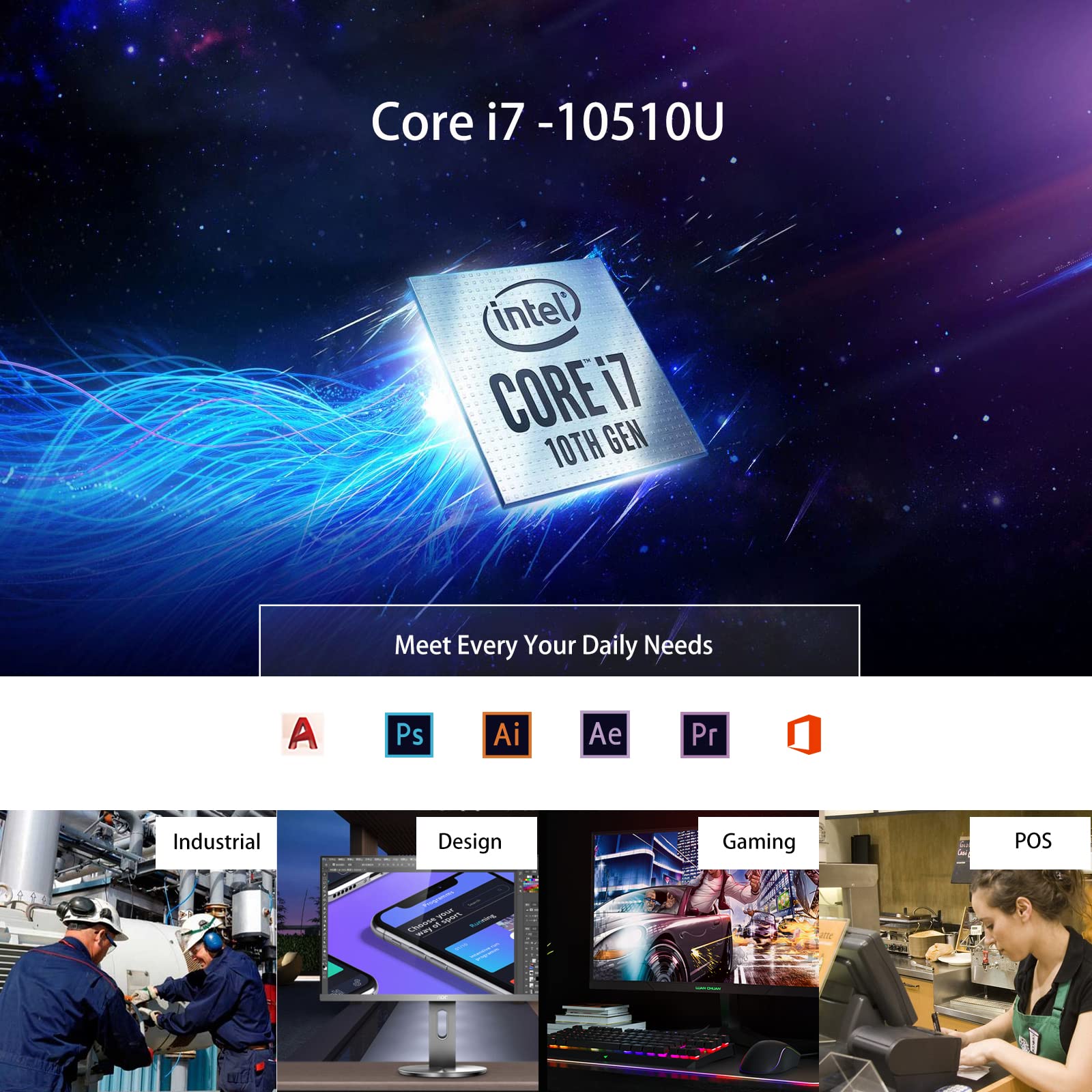 Charteey Mini PC Intel Core i7 10510U Windows 11Pro,16GB DDR4 (Max 64GB) 512G NVME SSD Mini Desktop Computer, Support 2.5inch HDD/SSD, WiFi5/BT 4.2,Dual Gigabit Ethernet,Support Auto Power on