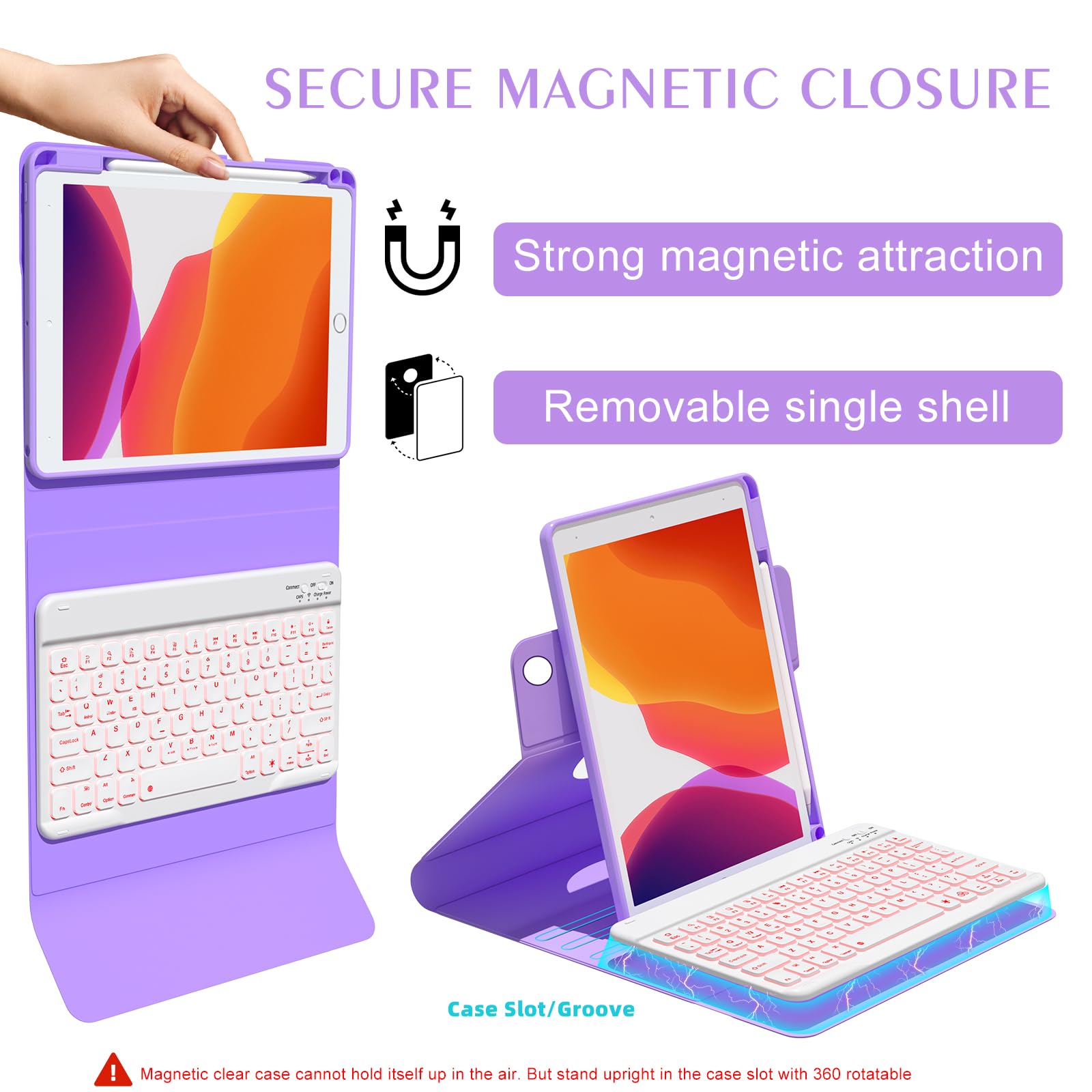 BOBOLEE 9th Generation Keyboard Case for iPad 10.2 Inch 8th 7th Gen., Wireless Detachable Backlit 7 Colors Removable Keyboards, 360 Rotatable Horizontal Vertical, Clear Cover Built-in Pen Holder