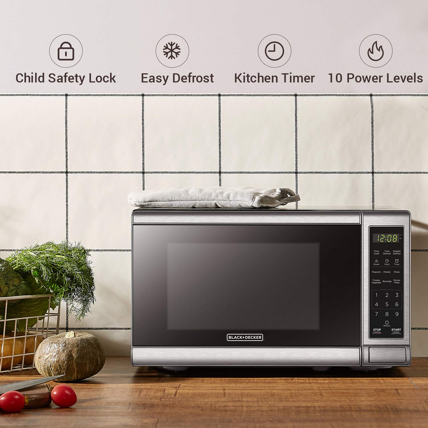 BLACK+DECKER BCRK25V Compact Refrigerator Energy Star Single Door Mini Fridge with Freezer & EM720CB7 Digital Microwave Oven with Turntable Push-Button Door, Child Safety Lock