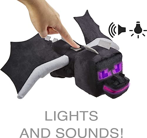 Mattel Minecraft Ender Dragon Plush Toy with Lights & Sounds, 12-Inch Soft Doll with Posable Wings, Video Game Character