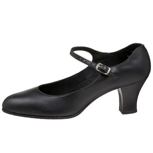 Capezio Student Footlight Character Dance Shoes, Professional Dance Shoes For Women With Non-Slip Heel, Leather Upper & Comfortable Design, Stylish & Supportive Character Shoe - Black, Size 8.5