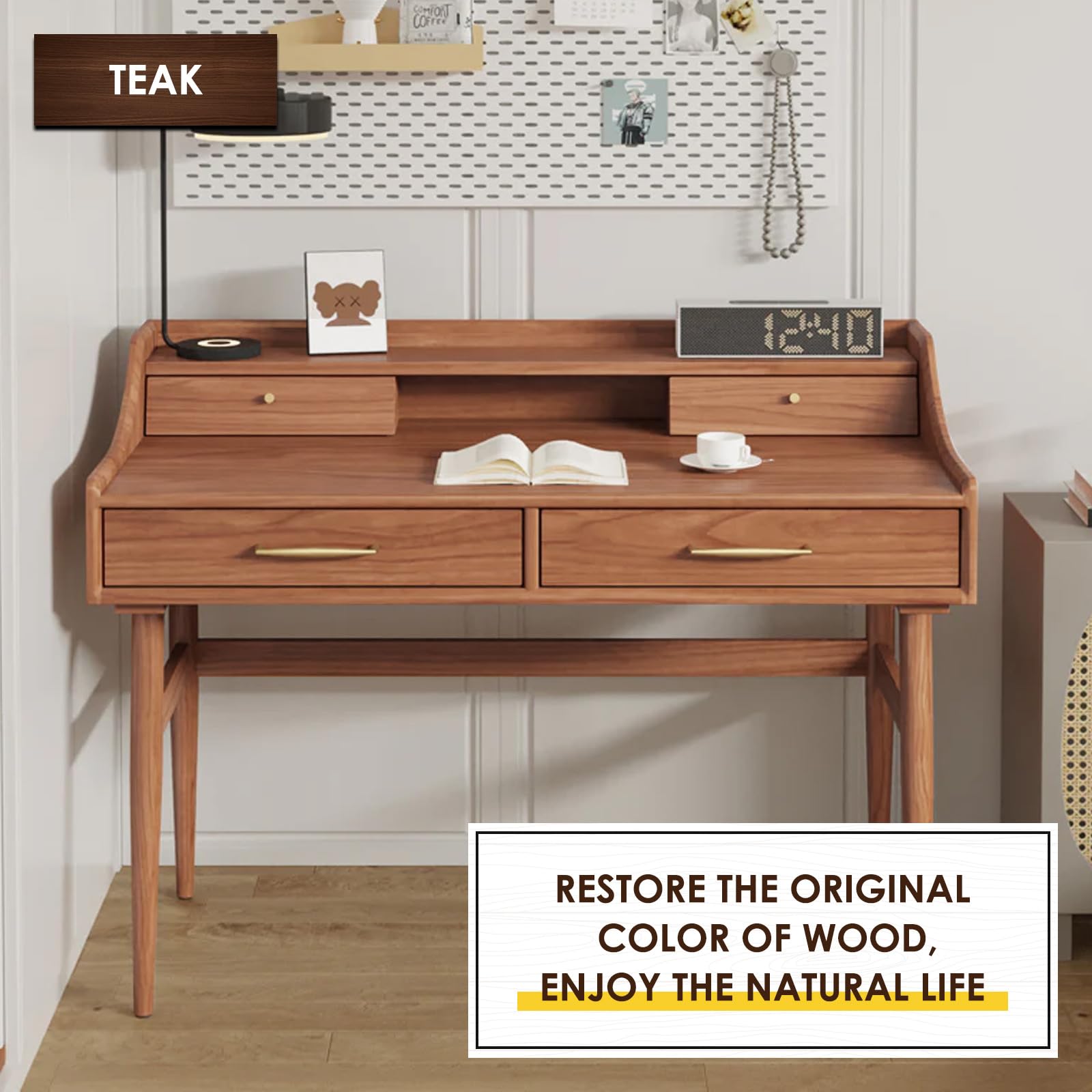 DWIL Water Based Wood Stain - Multiple Finishes, Fast Drying, Indoor and Outdoor Furniture, Wood Paneling, Cabinets and More, Low Odor & Non-Toxic (8.5oz Teak)