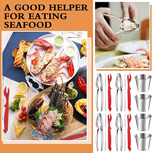 Mepase 62 Pcs Seafood Tools Set Nut Cracker Set 12 Crab Crackers, 12 Crab Forks/Picks, 12 Lobster Shellers, 12 1.7 oz Dipping Sauce Cups, 12 Lobster Bibs, 2 Red Checkered Disposable Plastic Tablecloth