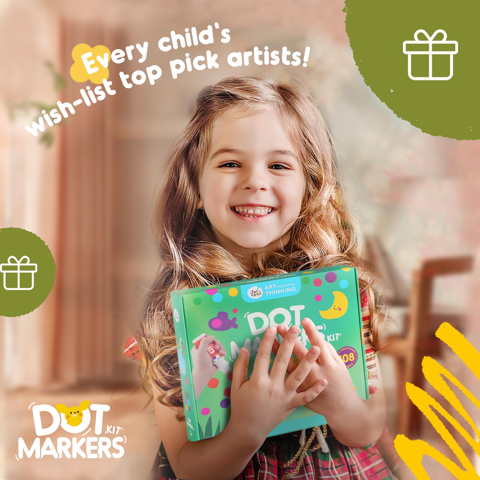 Jar Melo Washable Dot Markers, 6 Colors Dot Paints with 108 PDF & 10 Physical Activity Papers, Non-Toxic Bingo Daubers for Toddlers 1-3 2-4
