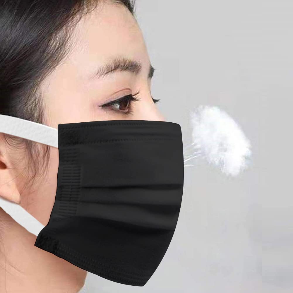 Chikool 50PCS Face Mask 3-ply Disposable Masks Black Face Mask with Elastic Ear Loop Breathable Dust Proof Non-woven Masks