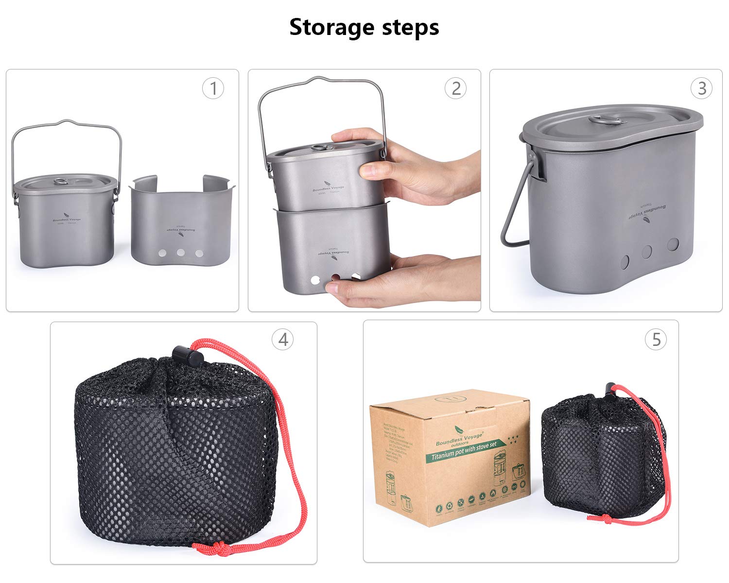 Boundless Voyage 2 in 1 Titanium Canteen Cup Wood Stove Set with Folding Handle and Hanging Ring Portable for Outdoor Hiking Camping Traveling A-Ti2005C