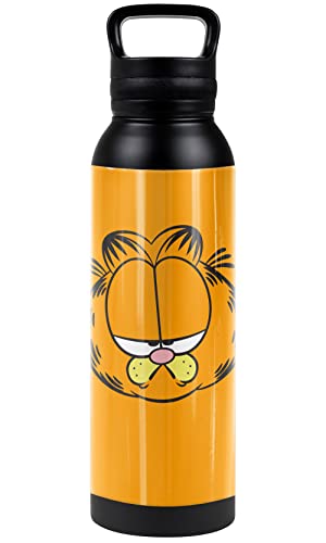 Garfield OFFICIAL Garfield Big Head 24 oz Insulated Canteen Water Bottle, Leak Resistant, Vacuum Insulated Stainless Steel with Loop Cap, Black