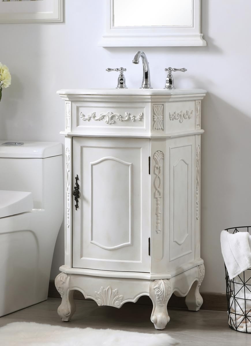ELEGANT LIGHTING 19 inch Single Bathroom Vanity in Antique White with Ivory White Engineered Marble
