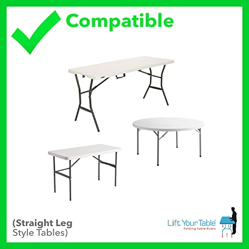 Lift Your Table® Folding Table Risers, Easy-to-Use Straight Leg Folding Table Extensions, Counter Height, Raises Folding Tables 8” Inches. Durable, Sturdy. Set of 4, Black, Made in The USA