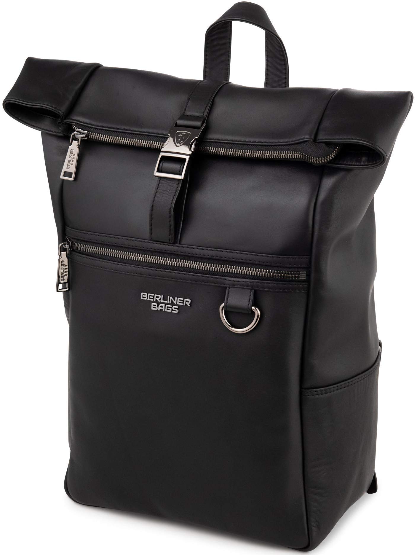 BERLINER BAGS Laptop Backpack Harlem Travel Work Business Durable Leather Bag 15" for Men Women - Black