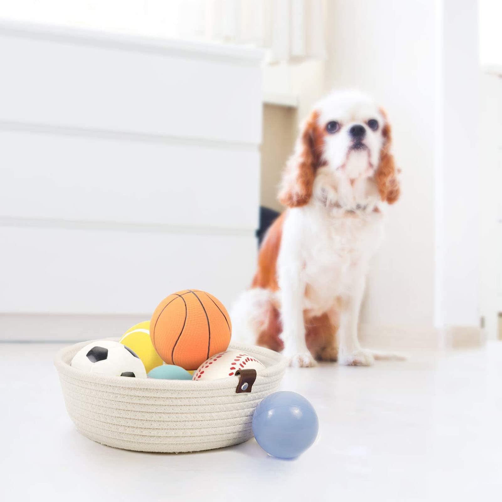 Cotton Rope Woven Storage Basket Set Round Cotton Linen Storage Basket Desktop Organizing (White)