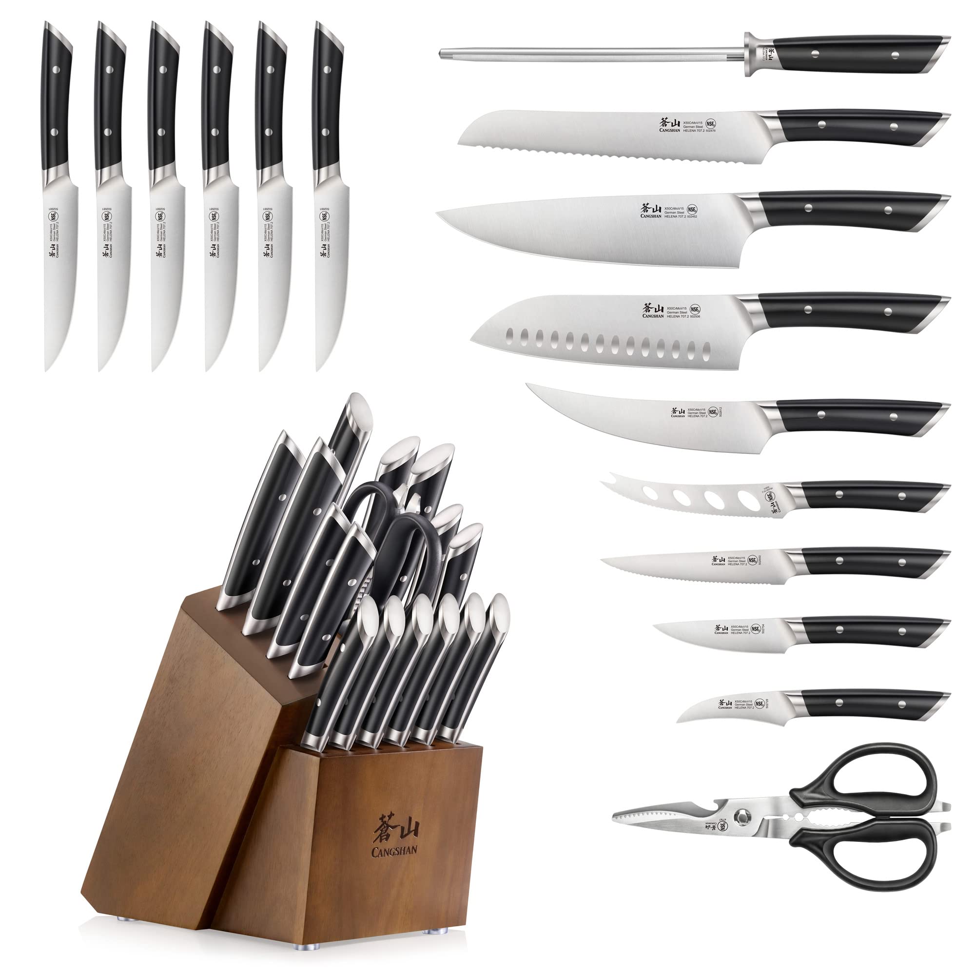 Cangshan Z Series 1024180 German Steel Forged 17-Piece Knife Block Set, Walnut