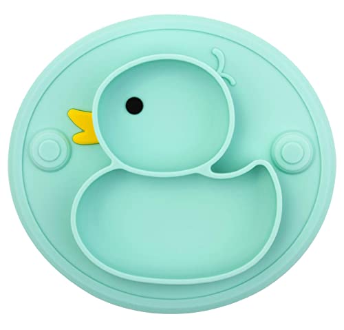 Lightening Baby Plate Silicone Toddler Plates Suction Placemat Divided Duck Dishes for Kids and Infants One-Piece Strong Suction, BPA Free, Microwave Dishwasher Safe
