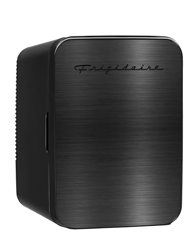 Frigidaire Mini Personal Fridge Cooler, Countertop, Holds Up to 10L/15 Cans, Brushed Black Stainless Rugged Design, Portable for Skincare, Makeup, Car, Office, Bedroom, Dorm Room, or Cabin