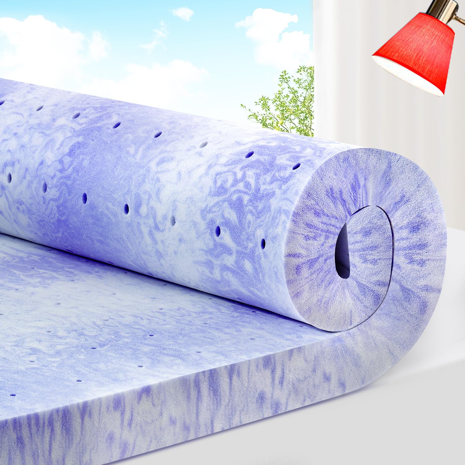 ELEMUSE 4 Inch Ventilated Design Memory Foam Queen Mattress Topper,Cooling Gel Infused Swirl Foam Pad for Pressure Relief Back Pain,Bed Topper for Body Support, CertiPUR-US Certified