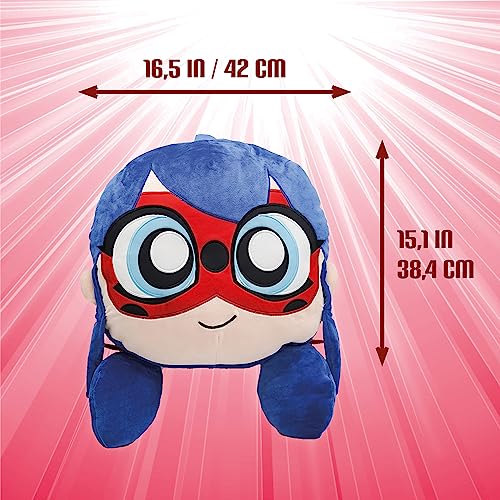 Miraculous Ladybug - Huggie Hideaway Ladybug, 16.5-inch Red and Blue Plush Pillow, Super Cute Soft Stuffed Toy for Kids with Large Zipper Secret Pocket in The Back (Wyncor)