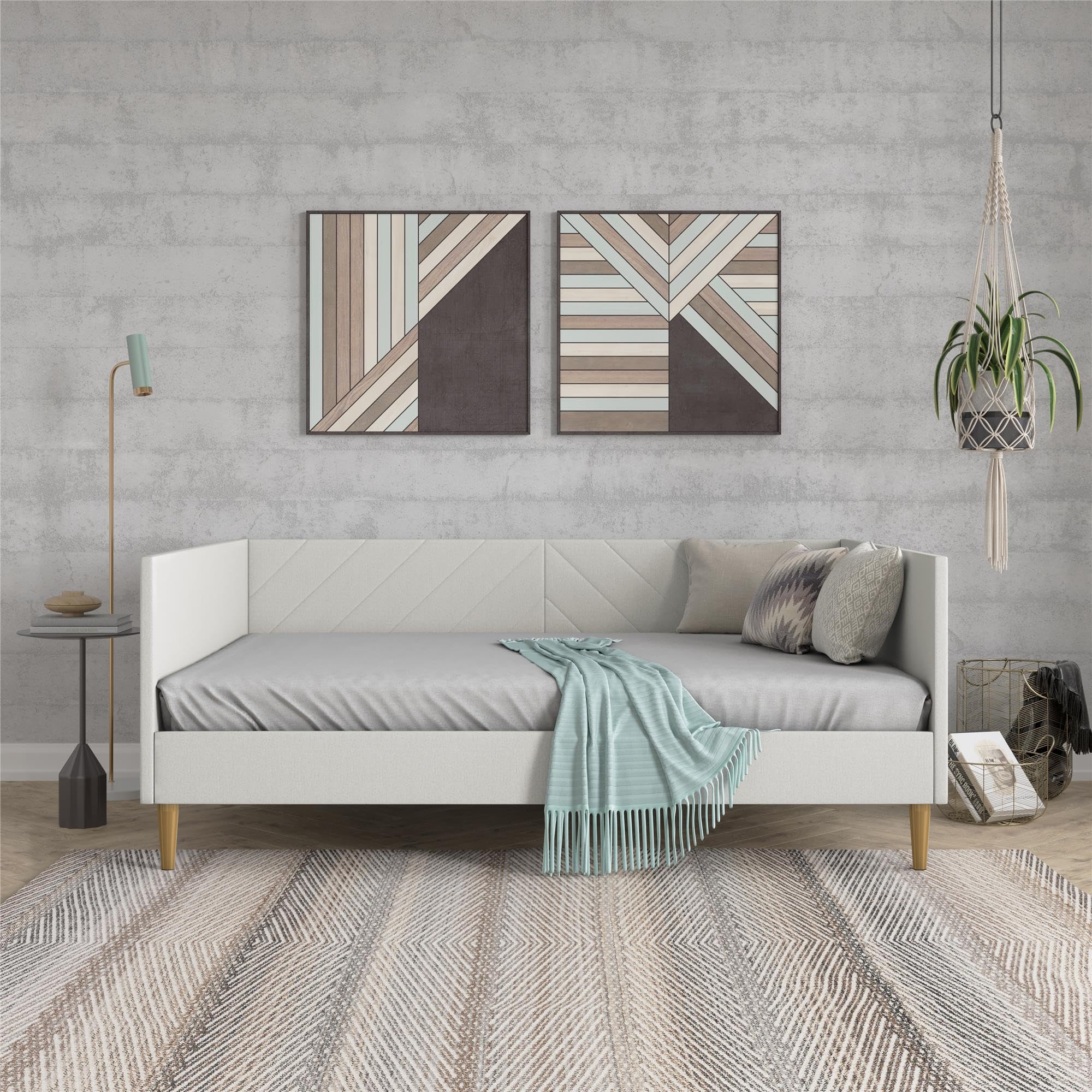 DHP Alicent Full Upholstered Daybed with Gold Metal Legs, Gray Linen