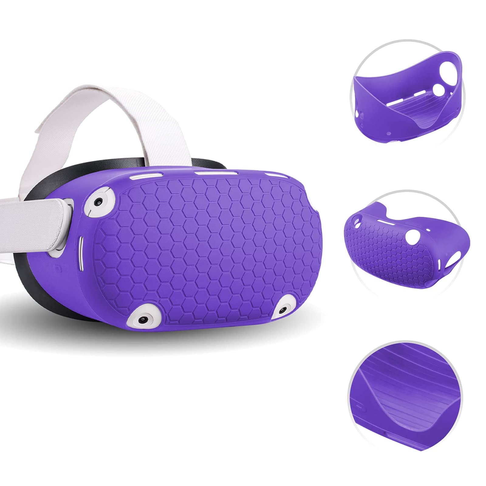 Compatible with Oculus Quest 2 Silicone Case Accessory with VR Case Cover, Silicone VR Face Cover Pad and Touch Controller Grip Cover Compatible with Quest 2, Lens Cover, Eye Mask (Purple)