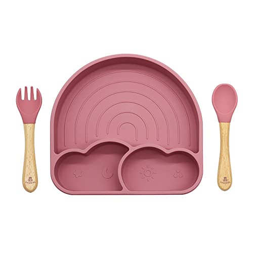 Luxekids Silicone Baby Feeding Set - Silicone Baby Led Weaning Supplies - Baby Bowls and Spoons First Stage - Utensils for Toddler - Dinnerware Dish Set for Eating Solid Food - 8 Piece Set (Dark Pink)