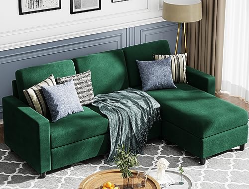 JAMFLY 79" Convertible Sectional Sofa Couch, L Shaped Couches for Living Room Clearance Set, Small Sectional Sofa with Chaise Modern Linen Fabric (Green)