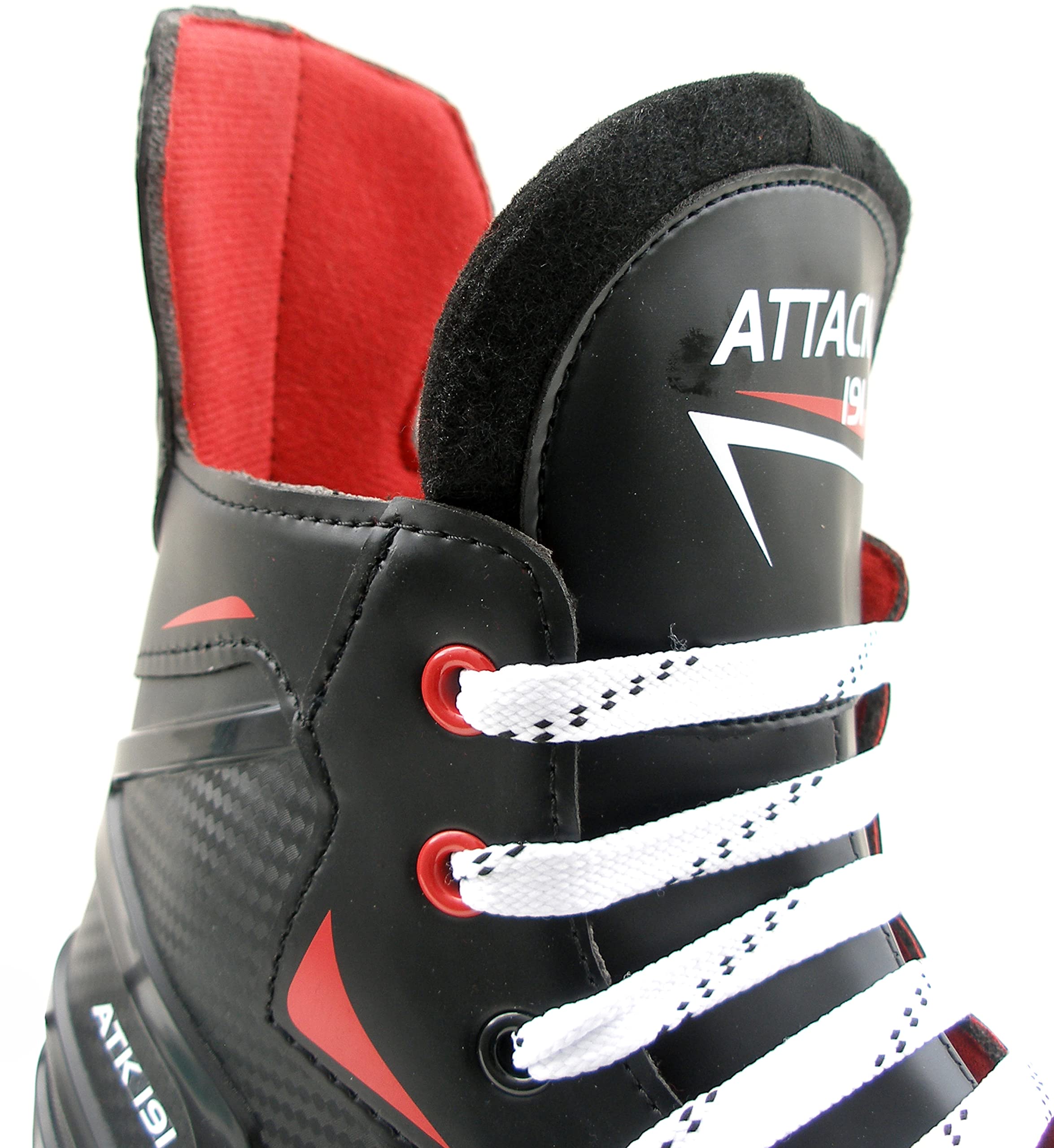 Botas - ATTACK 191 - Men's Ice Hockey Skates | Made in Europe (Czech Republic) | Color: Black/Red/White, Men's 12