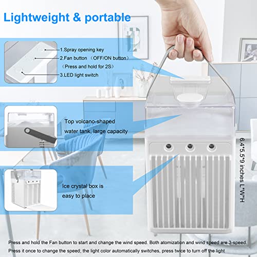 Portable Air Conditioner Fan Personal Air Conditioner Mini Evaporative Personal Air Cooler with 3 Speeds 2000mAh Battery Powered&USB Rechargeable Portable Evaporative Cooler for Bedroom Office Outdoor