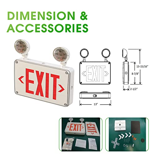 Garrini LED Emergency Light,Red Letter, Dual Rotational LED Emergency Combo with Backup Battery, Commercial Grade, Fire Resistant,Suitable for Wet Location Waterproof WCU