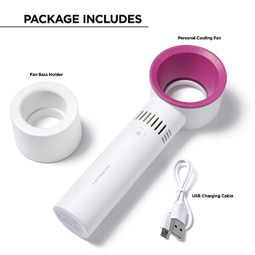 Merkury Innovations Whirlwind Personal Cooling Fan, No Blades, Rechargeable with USB Cable, Mini Bladeless Fan for Travel, Handheld or Hands-free, Pink