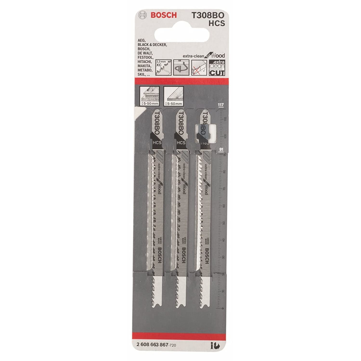 Bosch 2608663867 Jigsaw Blade T308 BO For Wood 3 Pcs