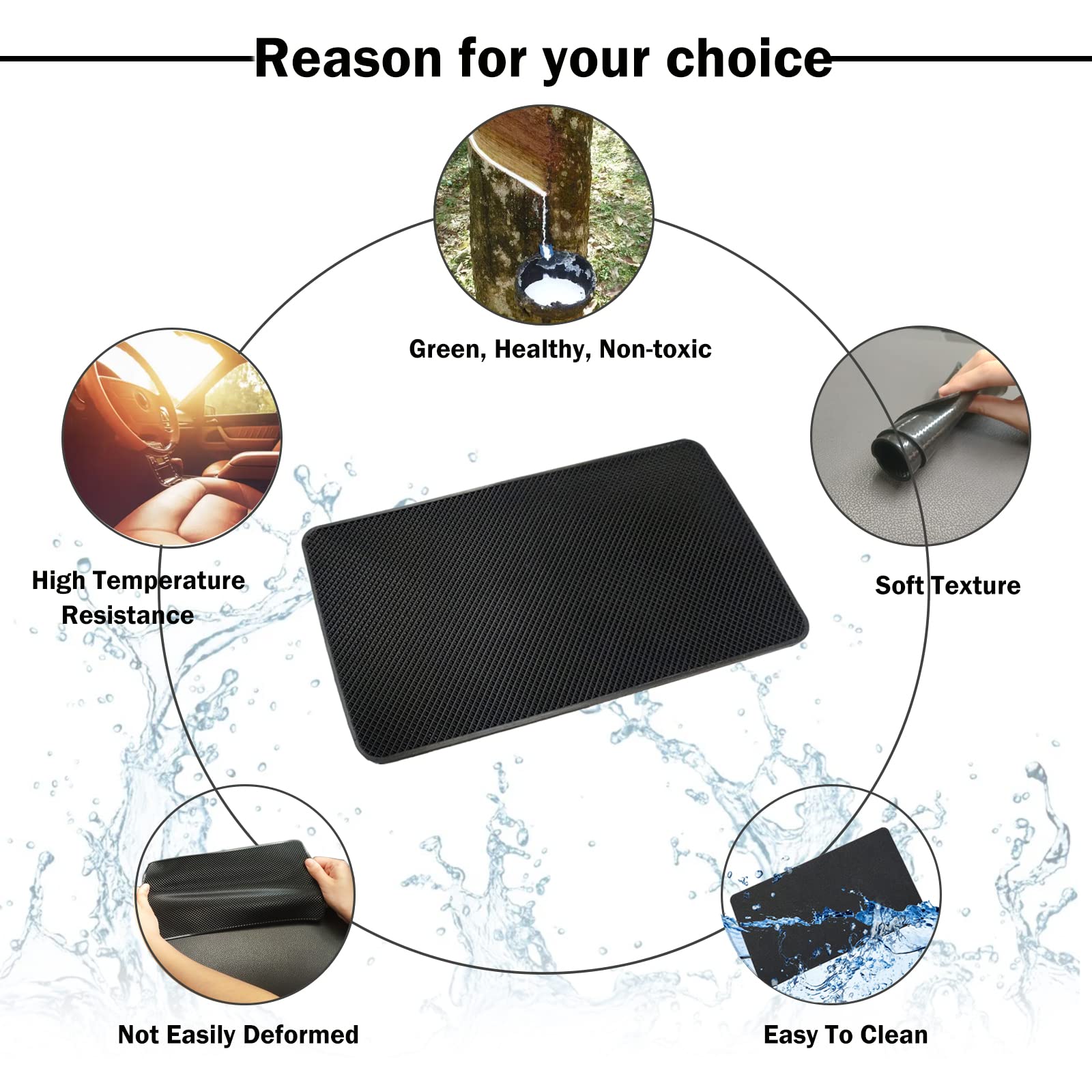 Car Dashboard Anti-Slip Rubber Pad, 10.6 x 5.9 Universal Non-Slip Car Magic Dashboard Sticky Adhesive Mat for Cell Phones, Sunglasses, Keys, Coins and More (Black/Grid)