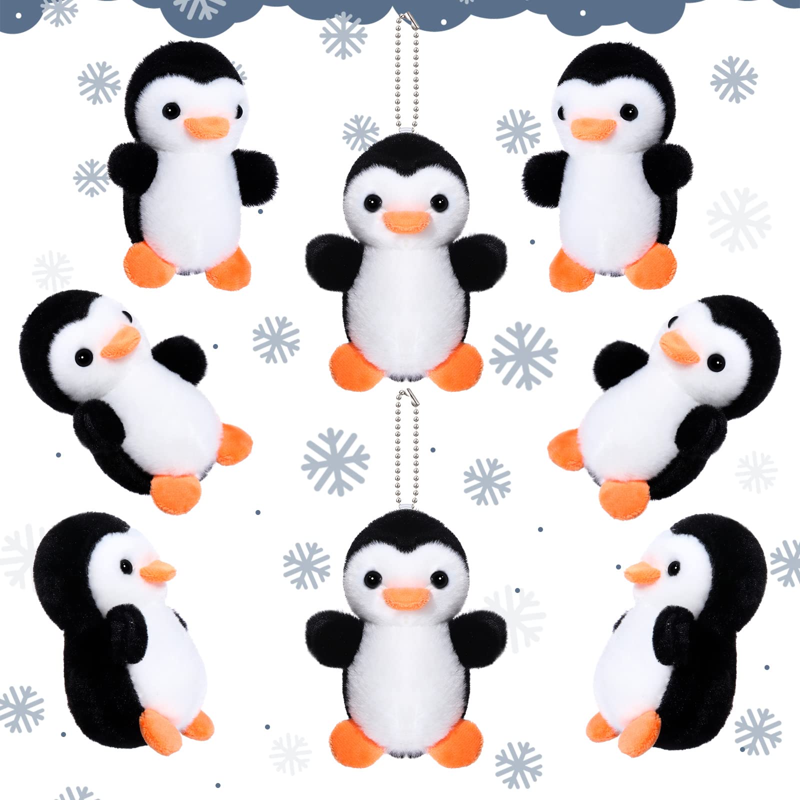 Skylety 8 Pcs Penguin Plush Keychain 4 Inch Stuffed Animal Bulk Small Hanging Stuffed Penguin Doll Mini Soft Companions Gift Present Party Favors for Kid Birthday Decoration(Black)