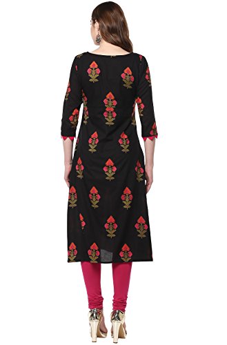Janasya Indian Women's Tunic Tops Cotton Kurti for Women(JNE2170-KR-436-XXL) Black