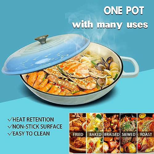HUNZSIM Enameled Cast Iron Dutch Oven,3 Quart Dutch Oven Pot with Lid, Round Dutch Oven Cast Iron Pot with Non Stick Enamel Coating for Bread Baking, Gradient Blue Dutch Oven for Kitchen