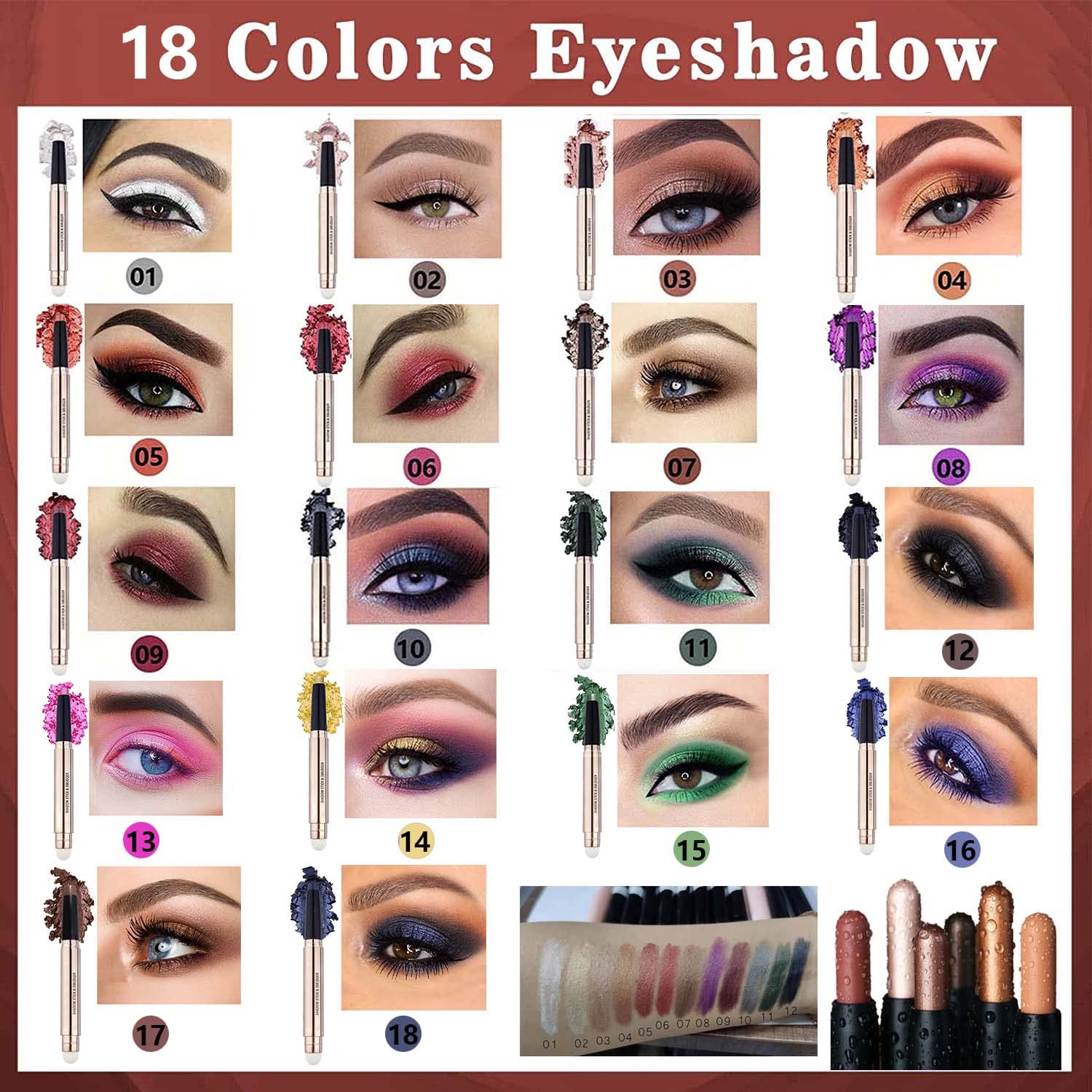 Daeuwiutr Cream Eyeshadow Stick,Nude Pink Smooth Shimmer Pencil,Hypoallergenic Waterproof Long Lasting Glitter Eye Shadow Pen Highlighter Stick ,Multi-Dimensional Eyes Look (Cream shimmer 02#)