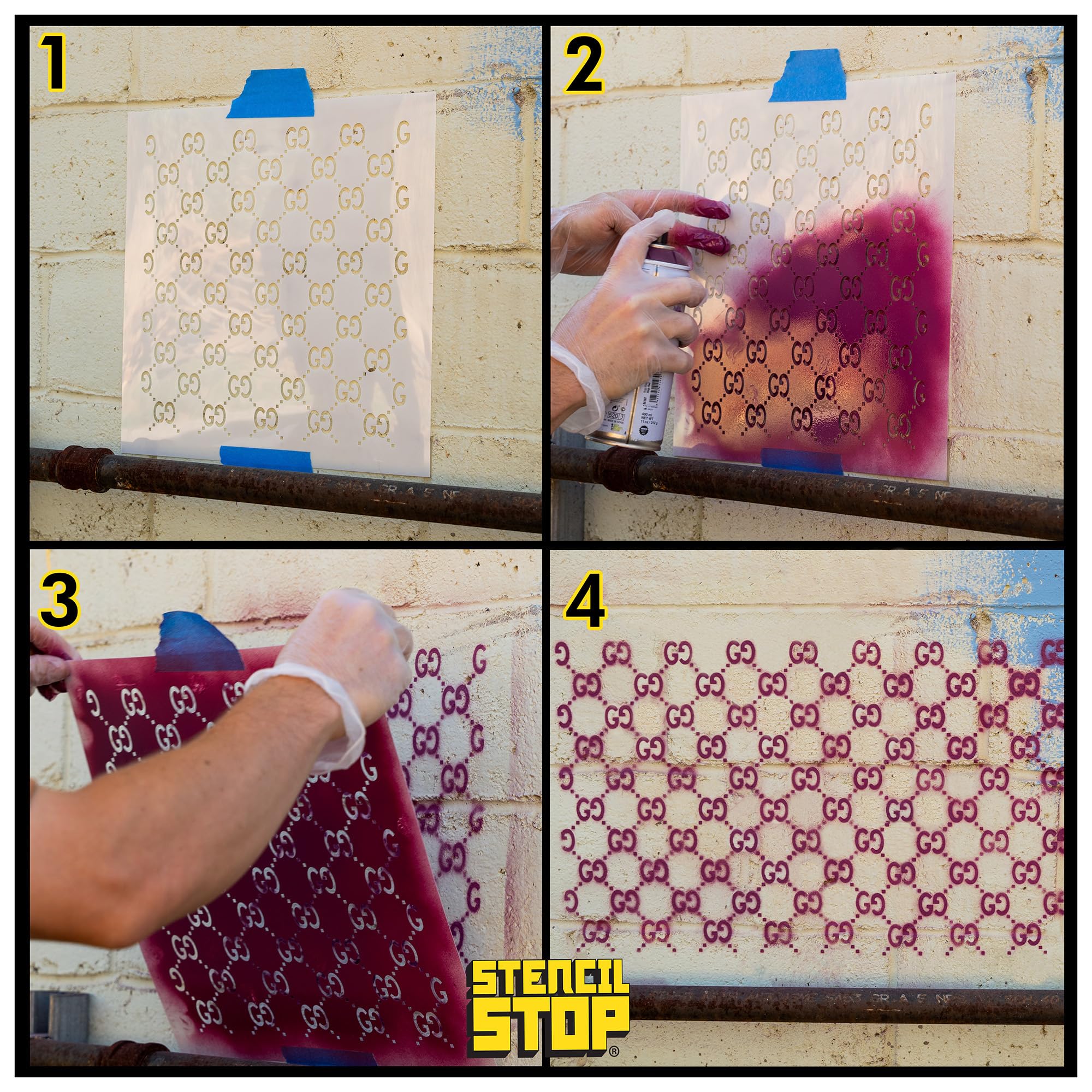 GG Pattern Stencil - Seamless Repeating Design for DIY, Walls, Decor - Durable 14 Mil Mylar Plastic (12 x 12 inches)