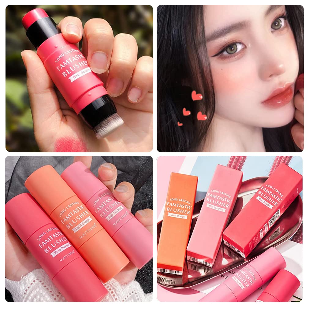 Cream Blush Stick double head Blush Sticks 2 in 1 Multi Stick Blush for Cream Blush for Cheeks, Pink Blush for Cheeks and Lip,Cheek Makeup Stick for All Ages and All Skin Tone.(2# Rose Pink)
