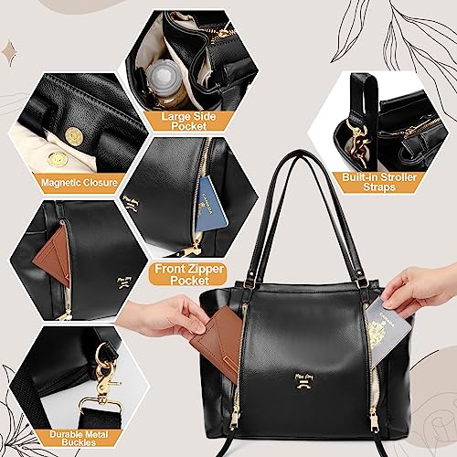 miss fong Diaper Bag Tote Leather Diaper Bag Backpack, Large Capacity Mommy Bag with Changing Pad,Mini Diaper Bag, Diaper Bag Bundle