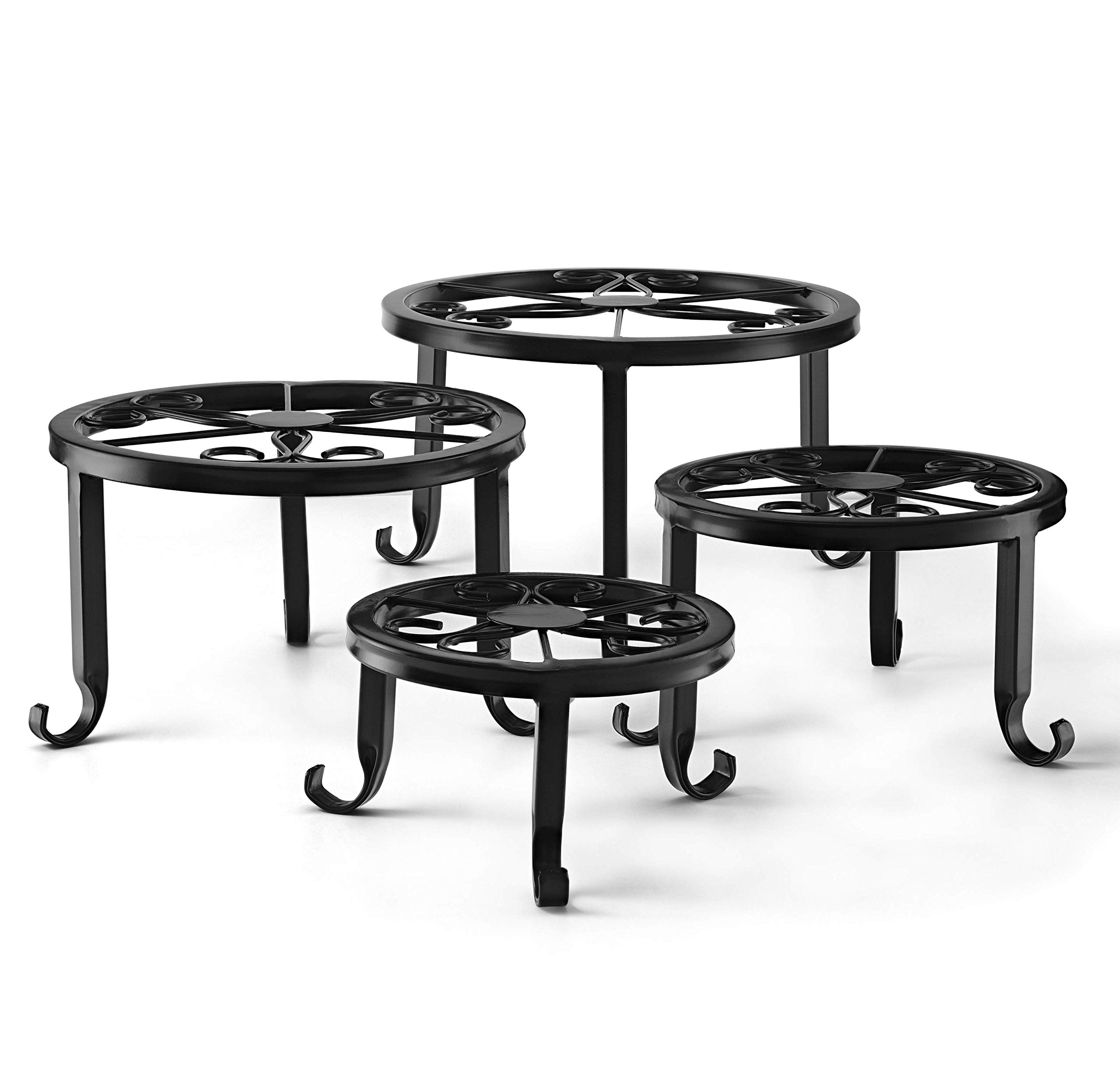 CABASAA Metal Plant Stands Iron Planter Flower Pot Round Rack Heavy Duty Potted Holder Indoor Outdoor 4 Pack with Different Size (Black)