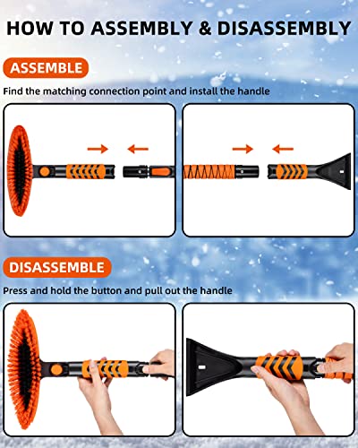 Labeol 43" Snow Brush and Ice Scraper for Car Windshield,Extendable and Detachable Snow Brush and Ice Scraper with Soft Squeegee Foam Grip and 180° Rotating Brush Head for Car SUV Truck Vehicle Window