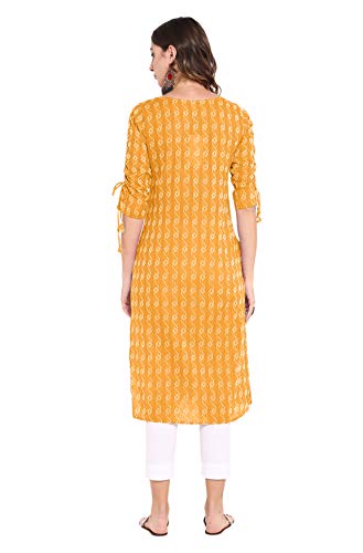 Janasya Indian Women's Yellow Pure Cotton Kurta(JNE3568-KR-A-XXL)