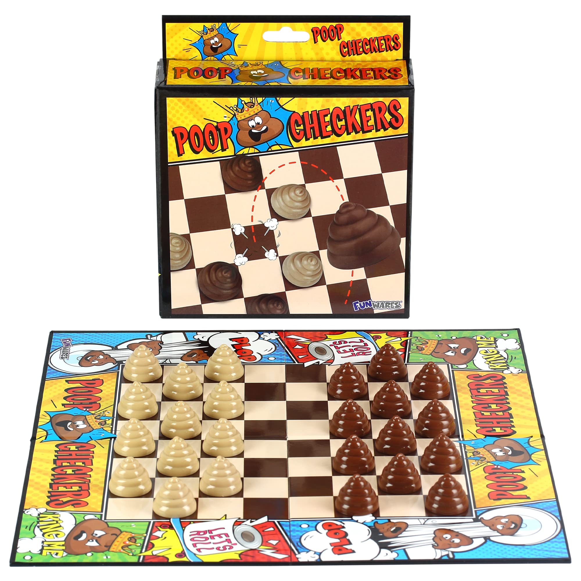 Poop Checkers Game, Poo Gag Gift White Elephant, Poop Game Checkers Set. Poop Emoji Party Supplies, Hilarious Game, Immature People. Scout Game, Kids, Teams, 2 Player Games for Adults. Ages 8-99.