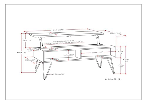 SIMPLIHOME Hunter SOLID MANGO WOOD and Metal 48 Inch Wide Rectangle Industrial Lift Top Coffee Table in Ebony, For the Living Room and Family Room