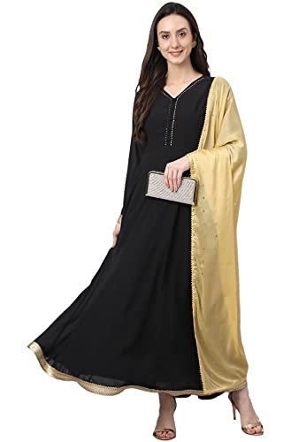 Janasya Indian Women's Black Georgette Solid Kurta with Dupatta(SET578-KR-DPT-A-L)