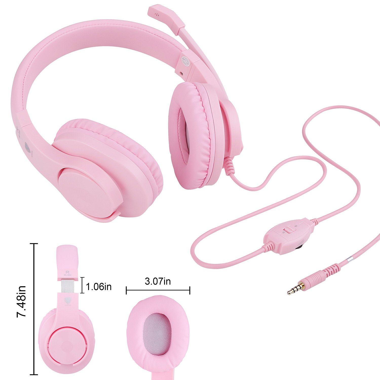 BlueFire Kids Headphones for Online School, Children, Teens, Boys, Girls, 3.5mm Stereo Over-Ear Gaming Headphone with Microphone and Volume Control for PS4, PS5, New Xbox One(Pink)