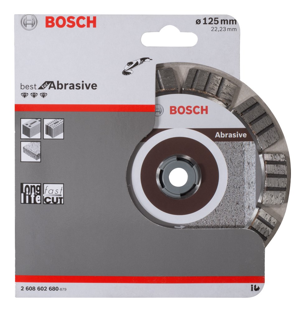 Bosch 2608602680 Diamond Cutting Disc Best for Abrasive, 125mm Ø, 22.23mm x 2.2mm x 12mm, Silver/Grey